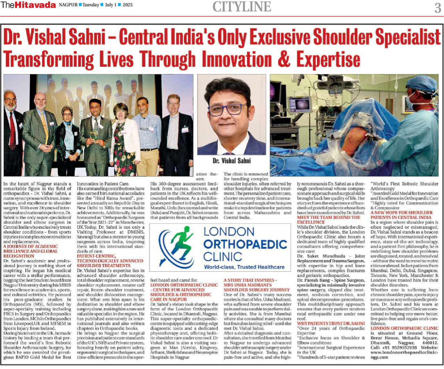 Dr. Vishal Sahni Honoured on National Doctor’s Day by The Hitavada ...